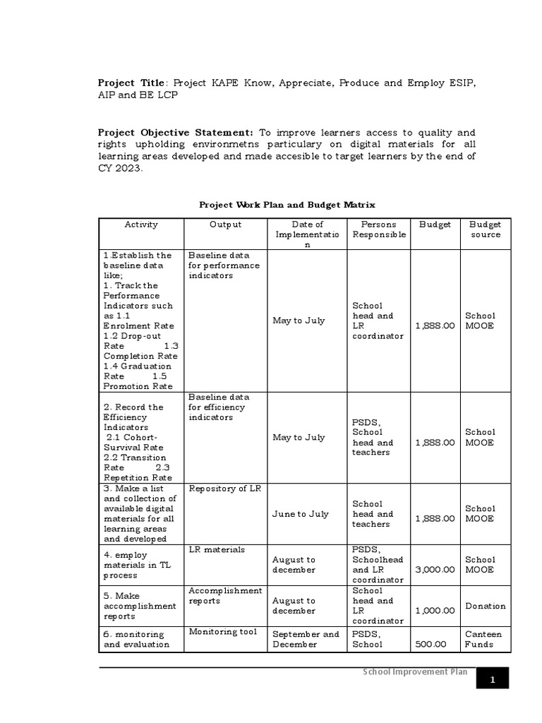 Project Work Plan and Budget Matrix | PDF | Quality Assurance | Cognition