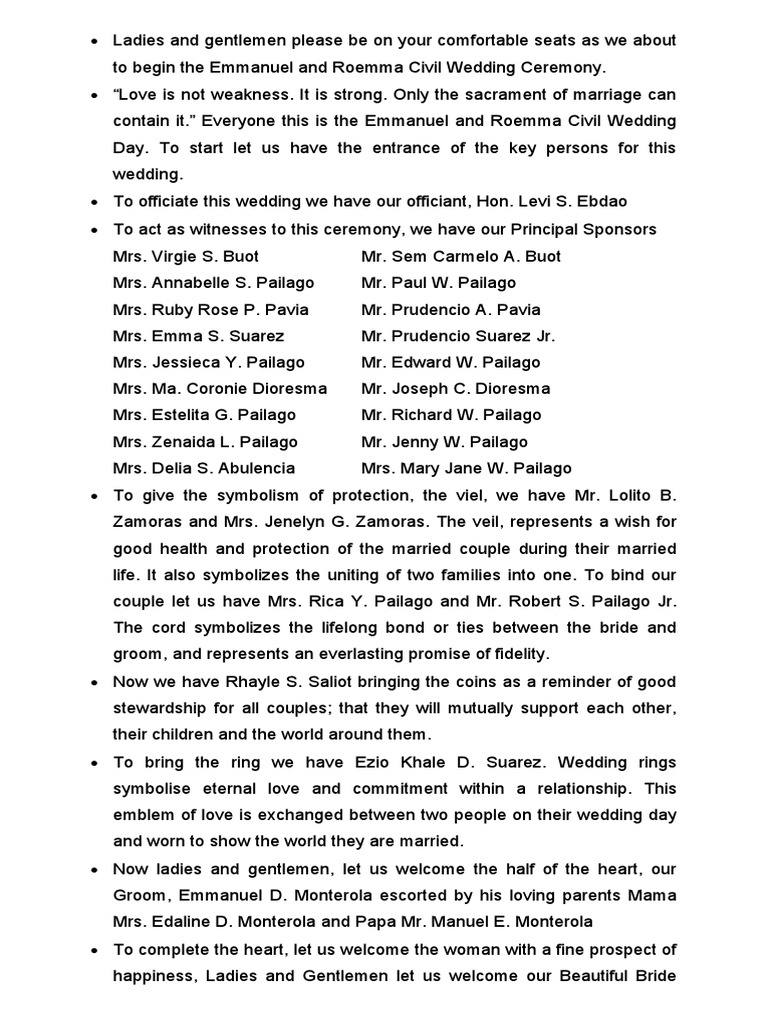 Civil Wedding Script | PDF | Wedding | Bride