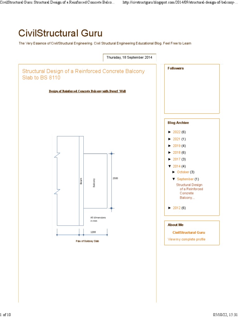 Structural Design of A Reinforced Concrete Balcony Slab To BS 8110 ...