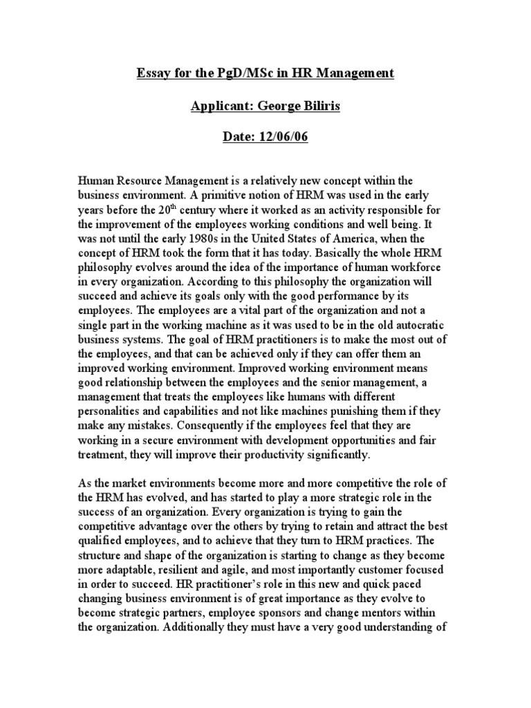 Human Resource Management Essay | PDF | Human Resource Management | Employment