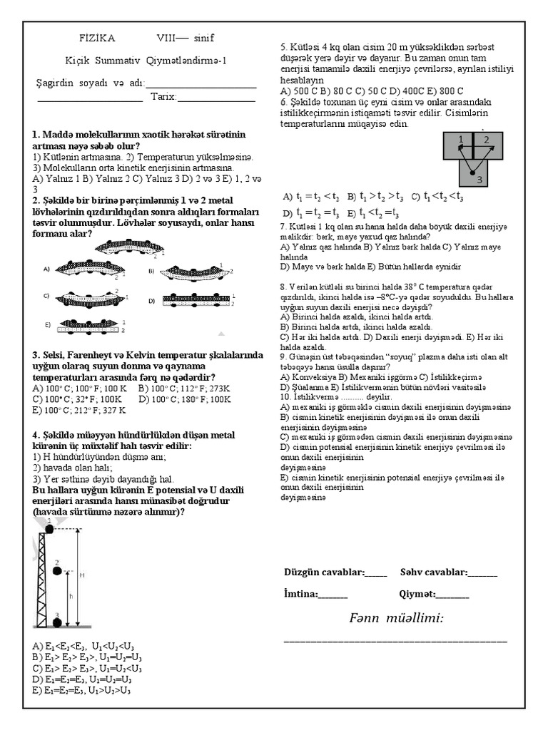 8ci Sinif Fizika KSQ1 | PDF