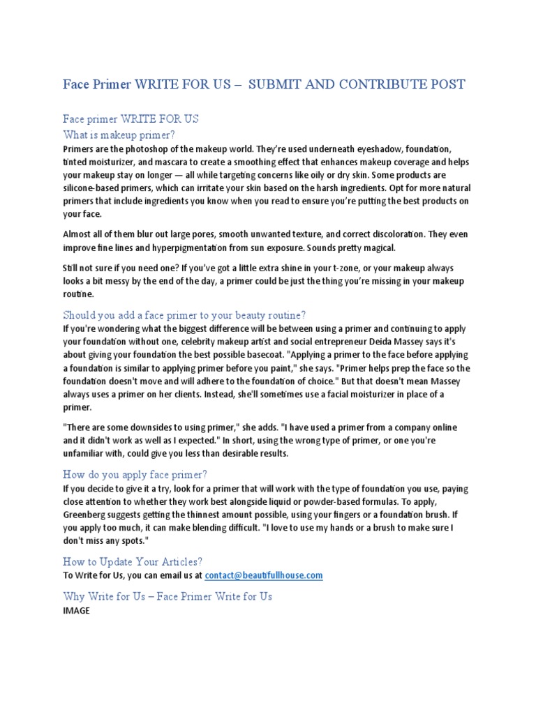Face Primer WRITE FOR US | PDF | Cosmetics