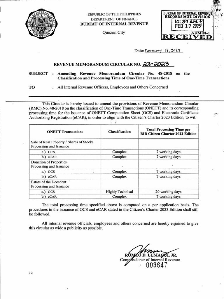 RMC No. 23-2023 | PDF
