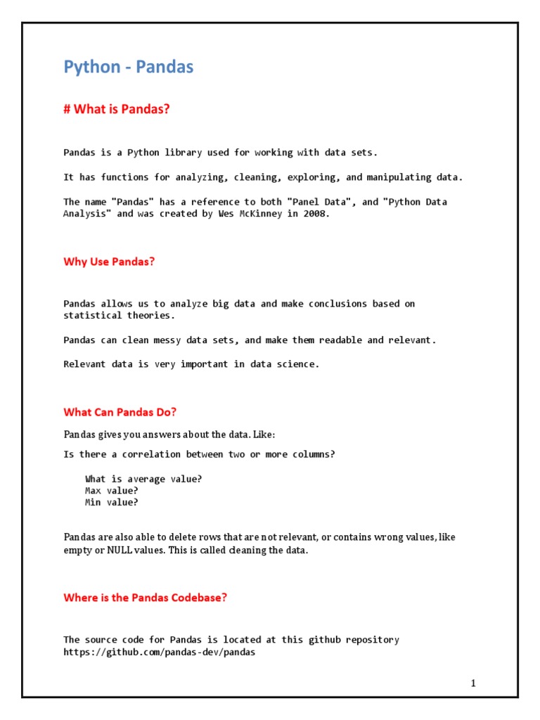 Pandas | Download Free PDF | Table (Database) | Data Type