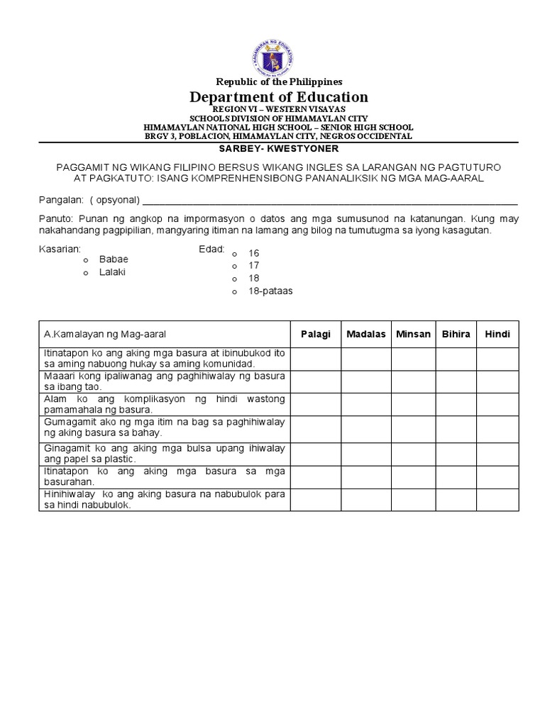 SARBEY Kwestyoner | PDF