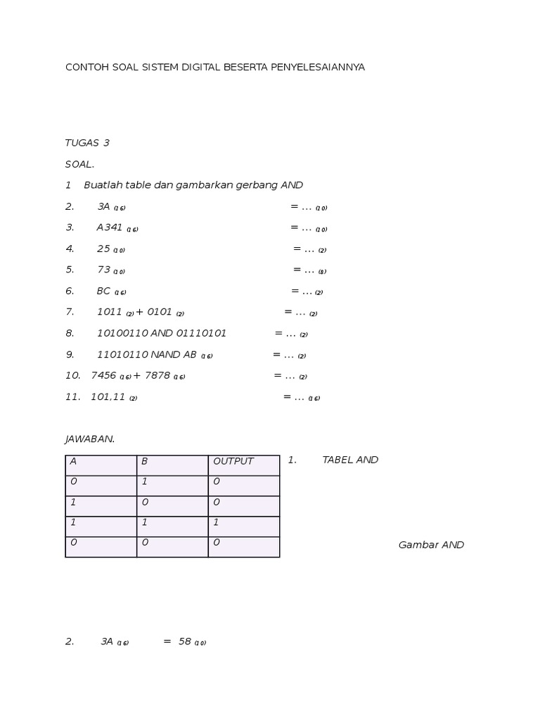 Contoh Soal Sistem Digital Beserta Penyelesaiannyadocx PDF Free | PDF