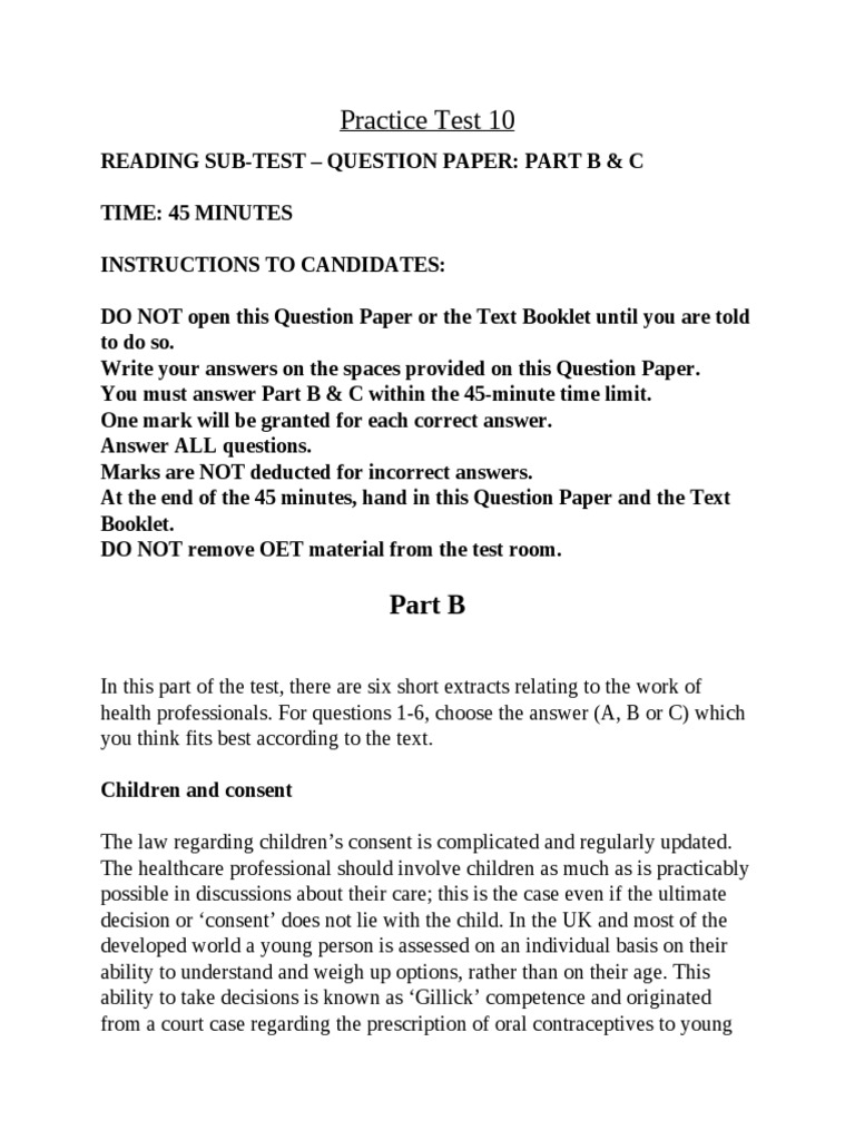 OET 2 Reading Test 10 Part B | PDF