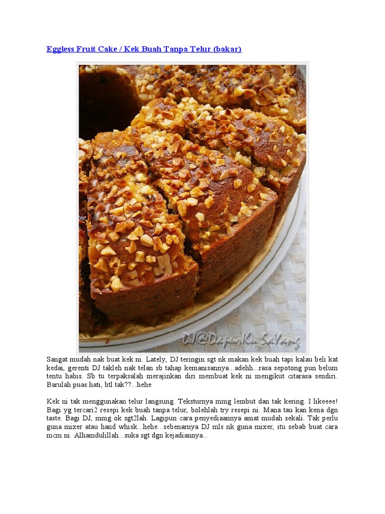 Eggless Fruit Cake | PDF | Memasak, Makanan, & Anggur | Pengembangan Diri