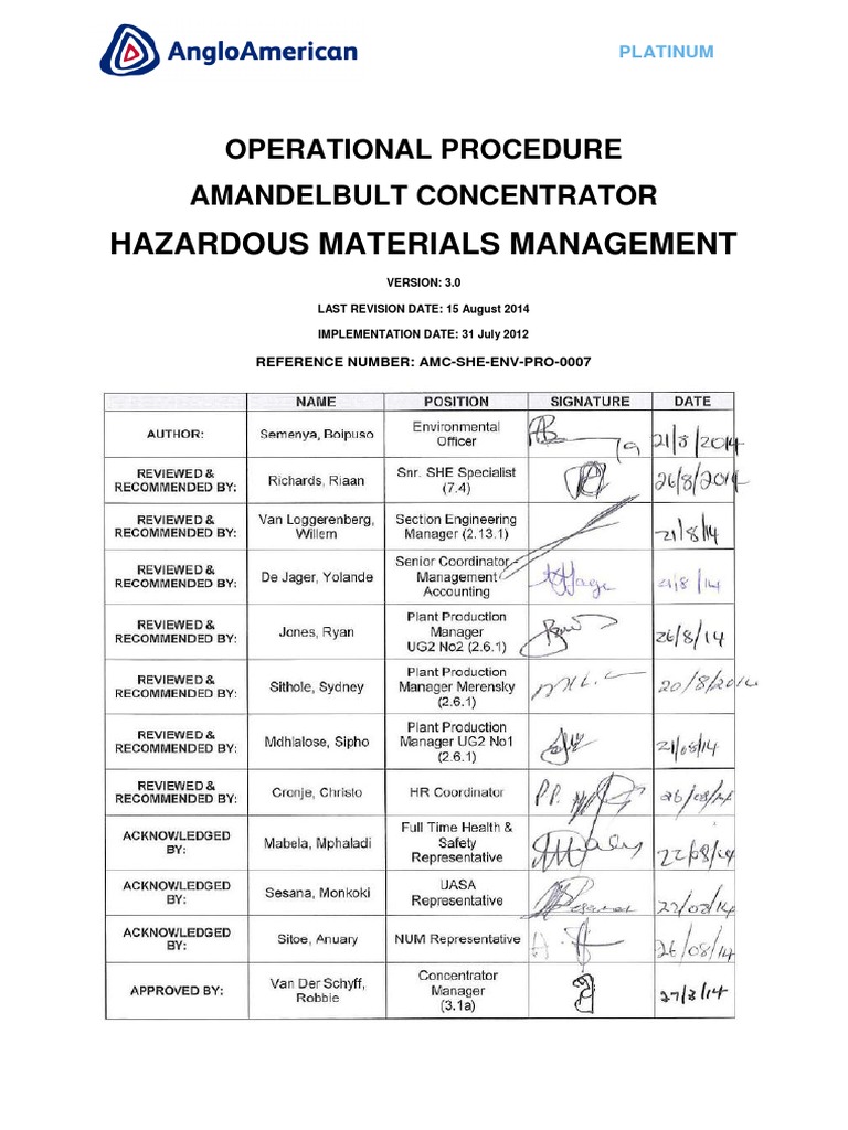 Amc She Env Pro 0007 Hazardous Materials Management | PDF | Dangerous ...