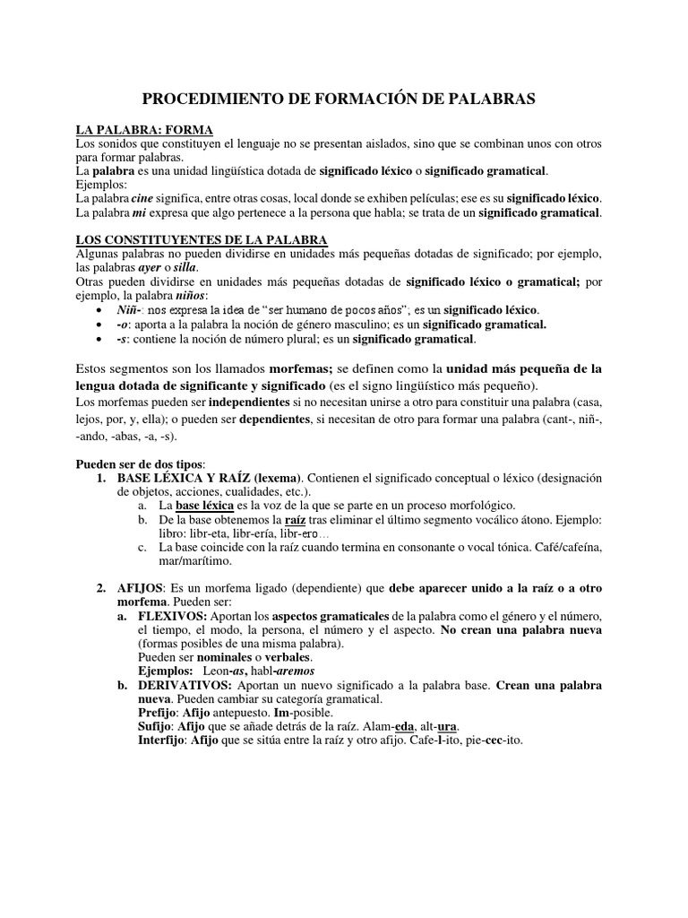 Procedimiento de Formación de Palabras | PDF