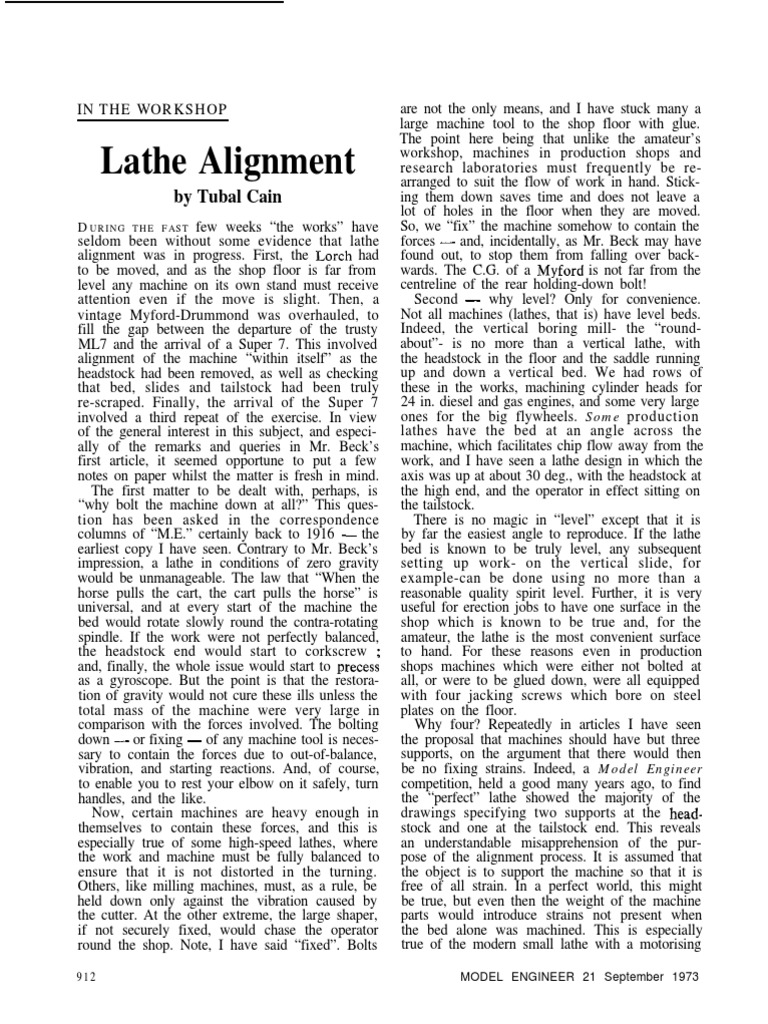 Lathe Alignment and Setup Guide | PDF | Home & Garden