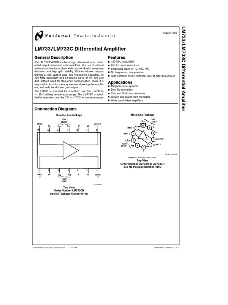 IC 733 Datasheetcatalogorg | PDF | Amplifier | Electronic Circuits