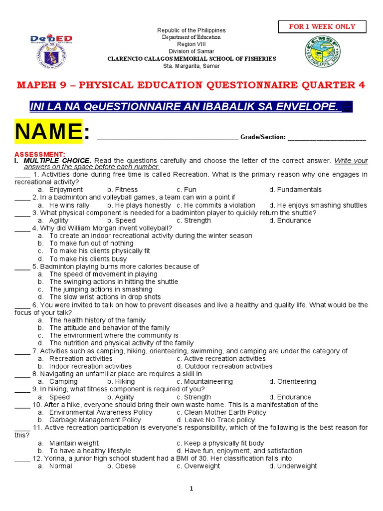 Grade 9 Pe Quarter 4
