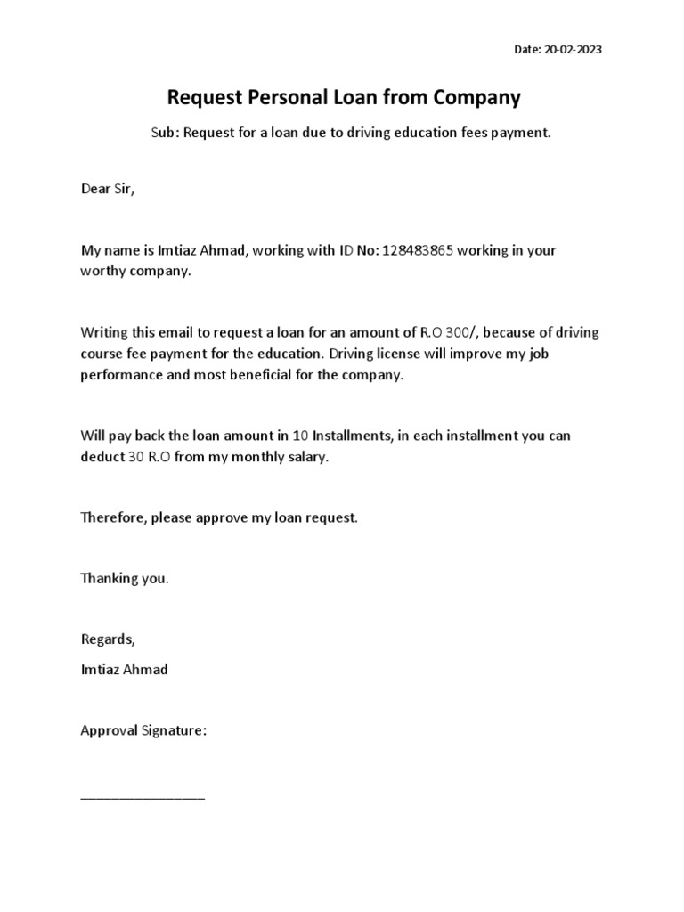 Request Personal Loan From Company | PDF