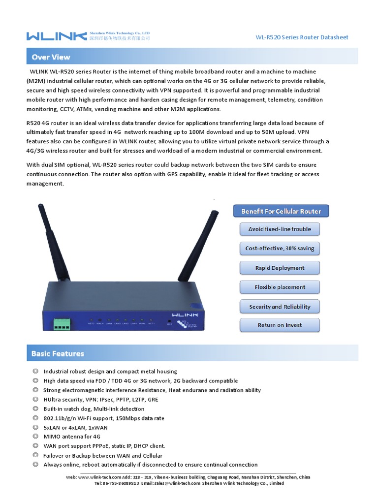 Over View: WL-R520 Series Router Datasheet | PDF | Virtual Private Network | Computer Network
