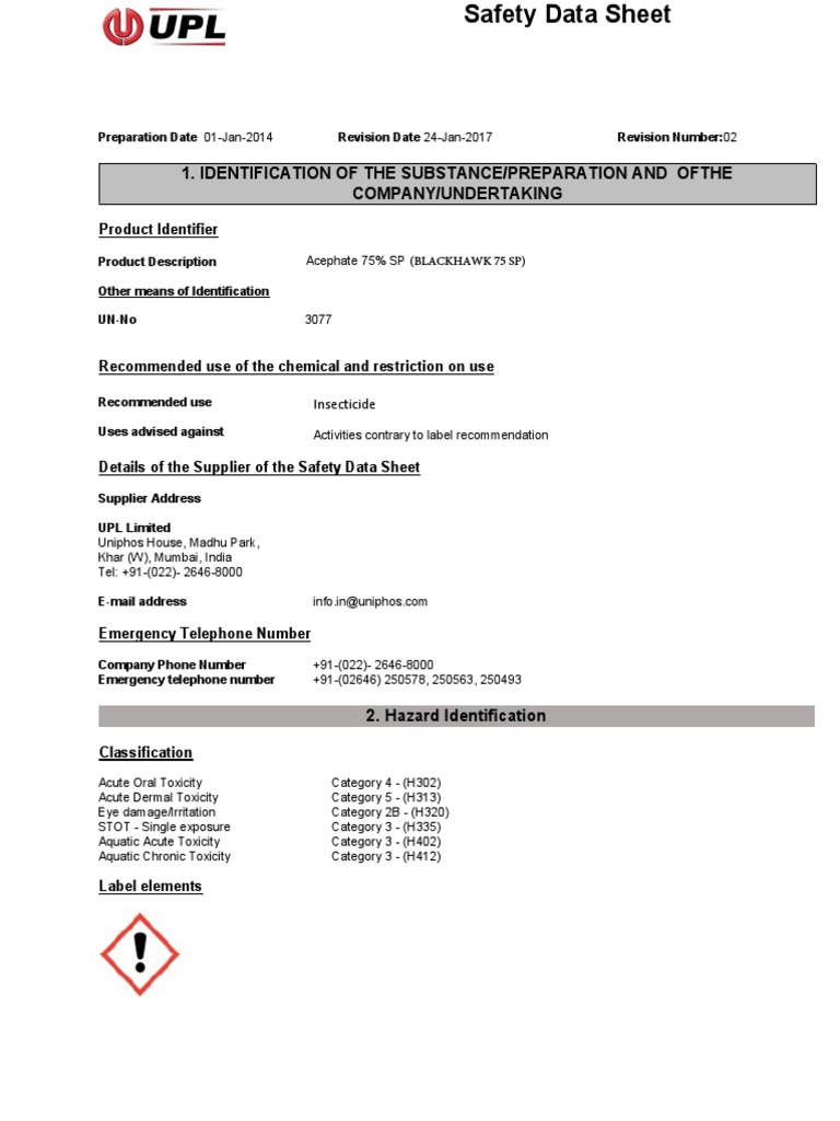Blackhawk Insecticide Safety Data Sheet | PDF | Dangerous Goods ...
