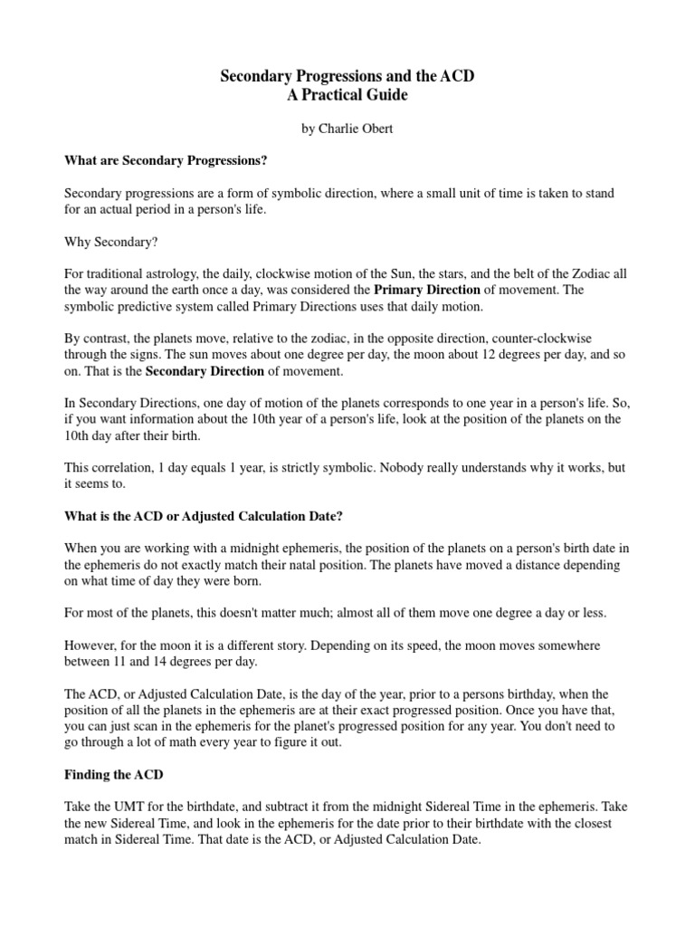 Secondary Progressions Guide | PDF | Zodiac | Moon