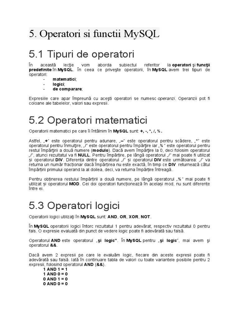 Operatii Si Functii MySQL | PDF