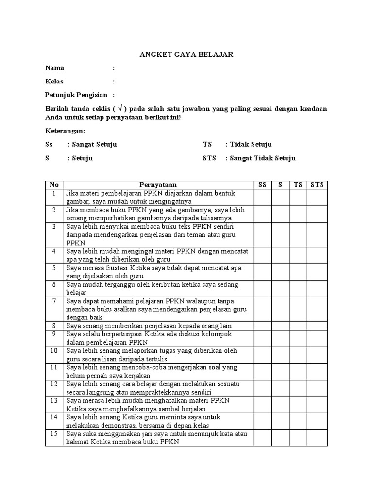 Angket Gaya Belajar | PDF