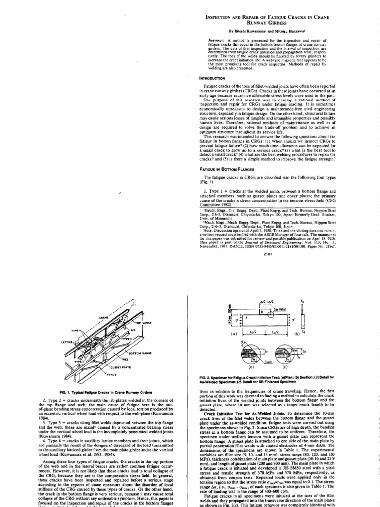 Inspections and Repair of Fatigue Cracks in Crane Runway Girders - 87 | PDF
