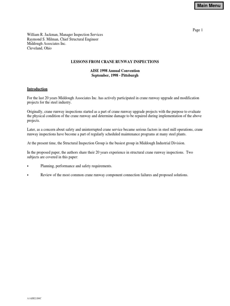 Lessons From Crane Runway Inspections - 98 | PDF | Truss | Beam (Structure)