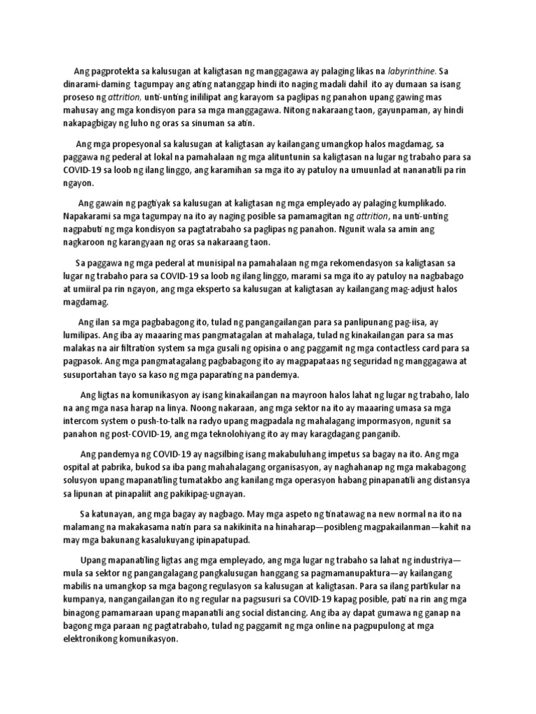 Ang Pagprotekta Sa Kalusugan at Kaligtasan NG Manggagawa Ay Palaging ...