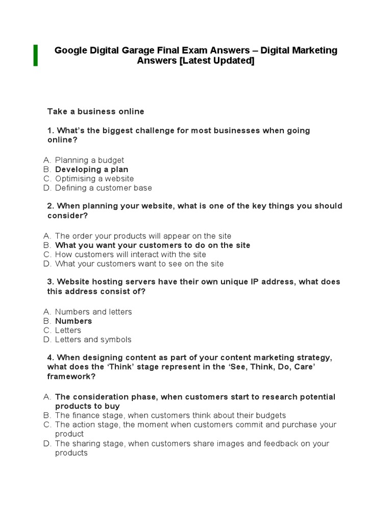 Google Digital Garage Final Exam Answers | PDF | Analytics | Advertising