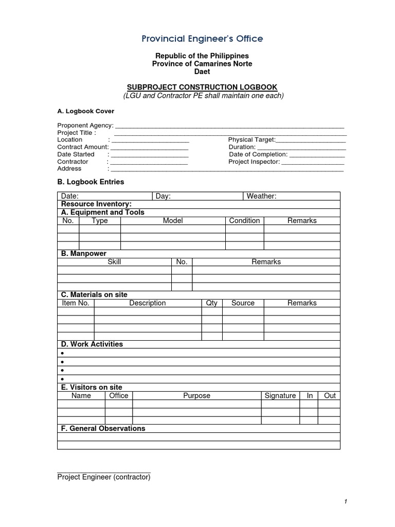 Construction Logbook | PDF