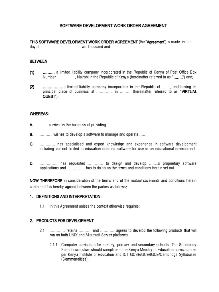 Software Development Work Order Agreement | PDF | Employment | Software ...