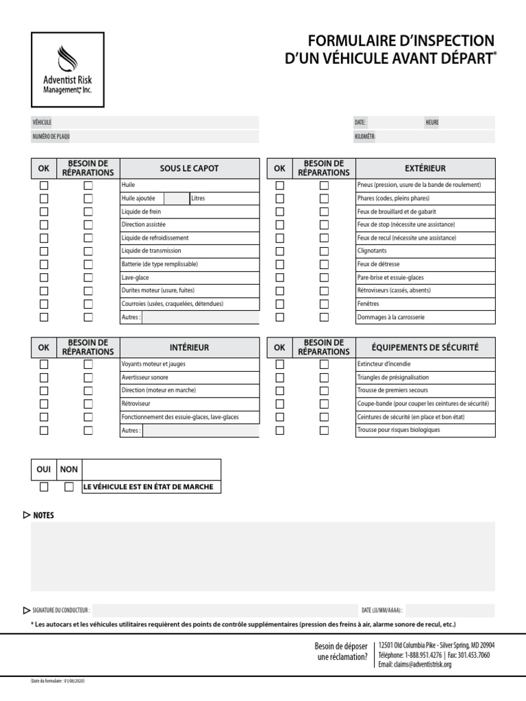 Fiche d'inspection véhicule avant départ | PDF | Styles de carrosserie ...