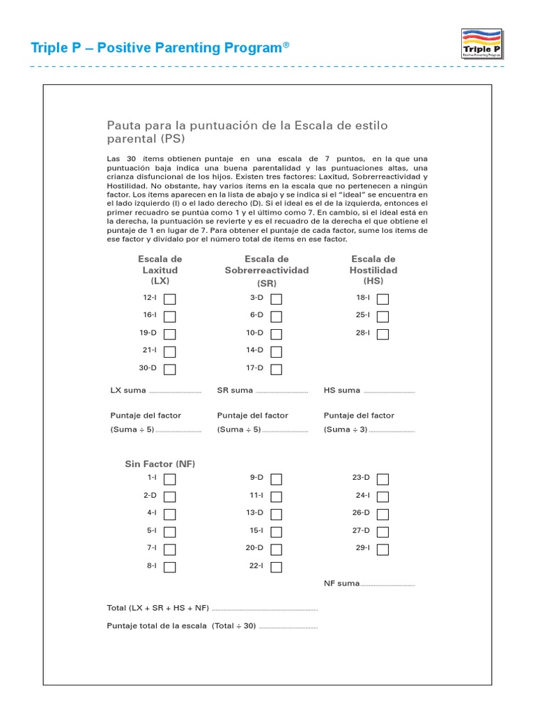 SPA0251 Scoring Key For The Parenting Scale | PDF