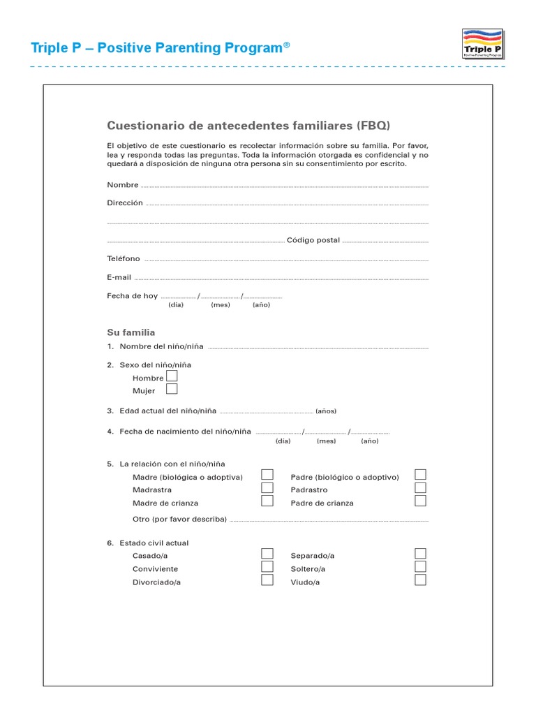 SPA0080 Family Background Questionnaire FBQ | PDF