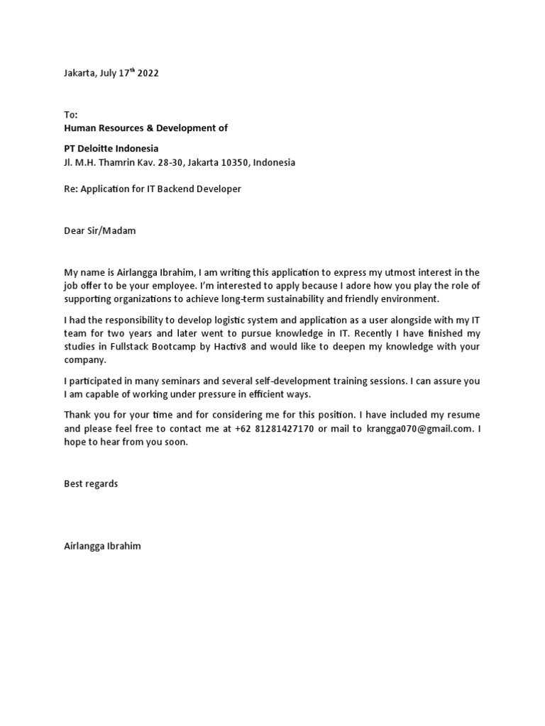 COVER LETTER Deloitte - Revised | PDF | Career & Growth