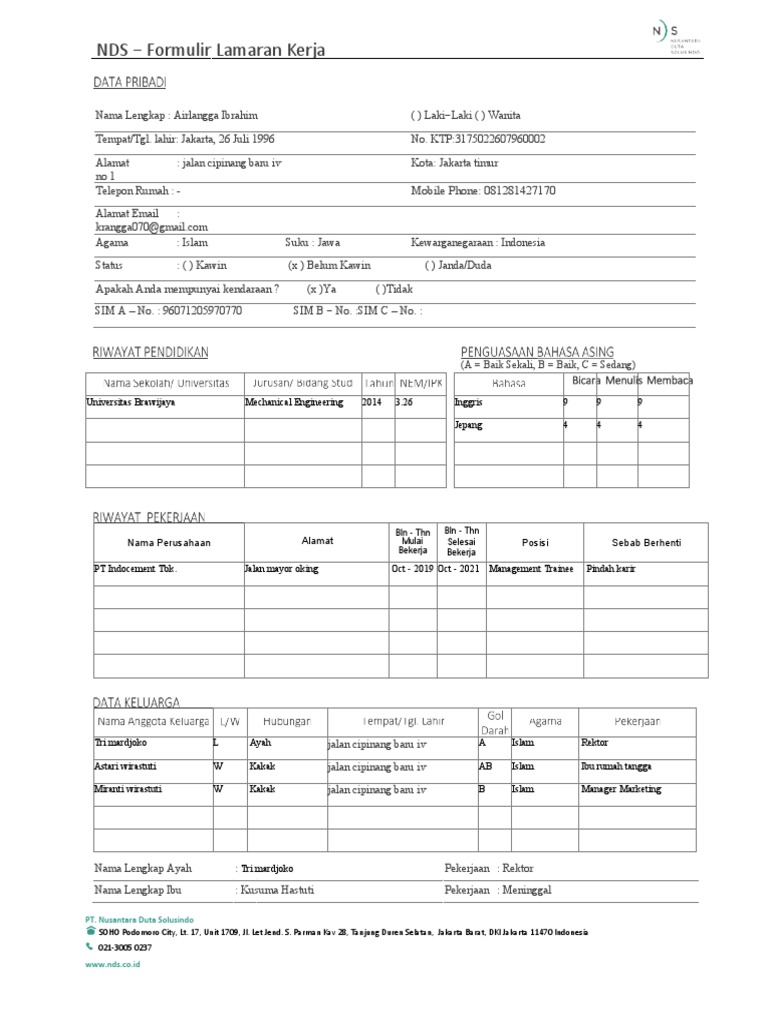 NDS - Form Biodata V.3.0 | PDF