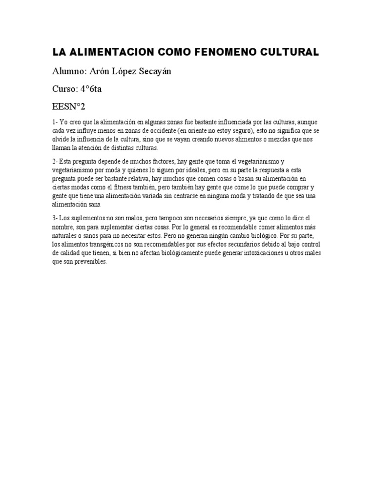 La Alimentacion Como Fenomeno Cultural | PDF