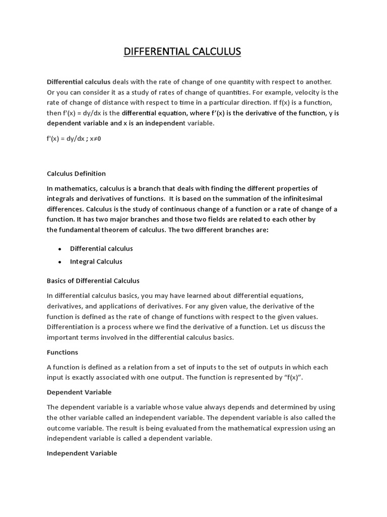 Differential Calculus | PDF | Derivative | Function (Mathematics)