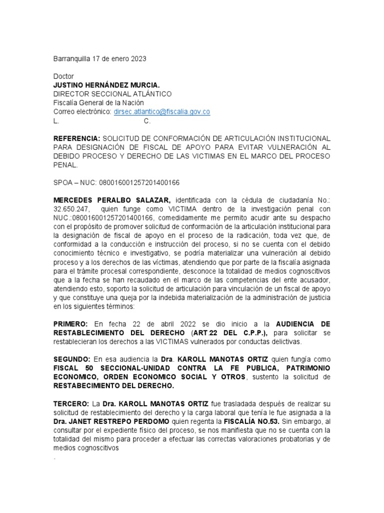 SOLICITUD - FISCAL - DE - APOYO Correcta | PDF | Debido al proceso | Fiscal