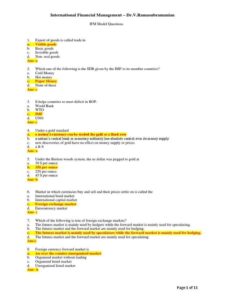 Question Bank - IFM Subject | Download Free PDF | Exchange Rate | Financial Markets