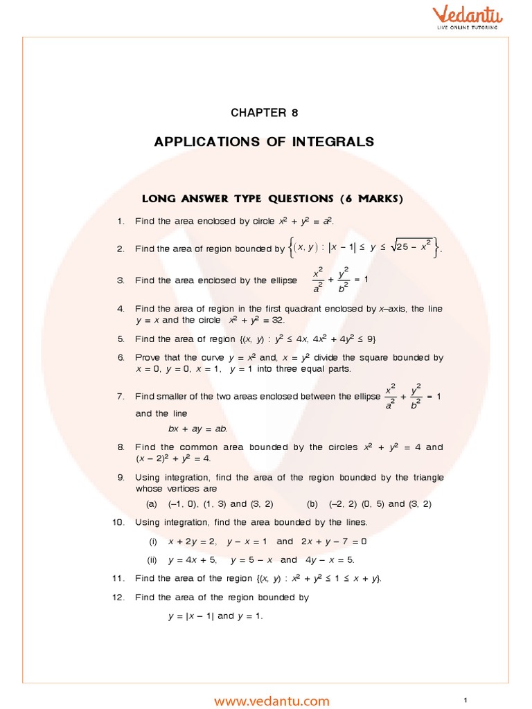 CBSE Class 12 Maths Chapter 8 Applications of Integrals Important ...