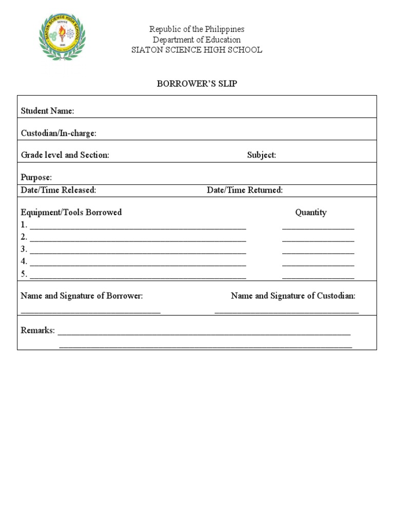 Borrower's Slip | PDF