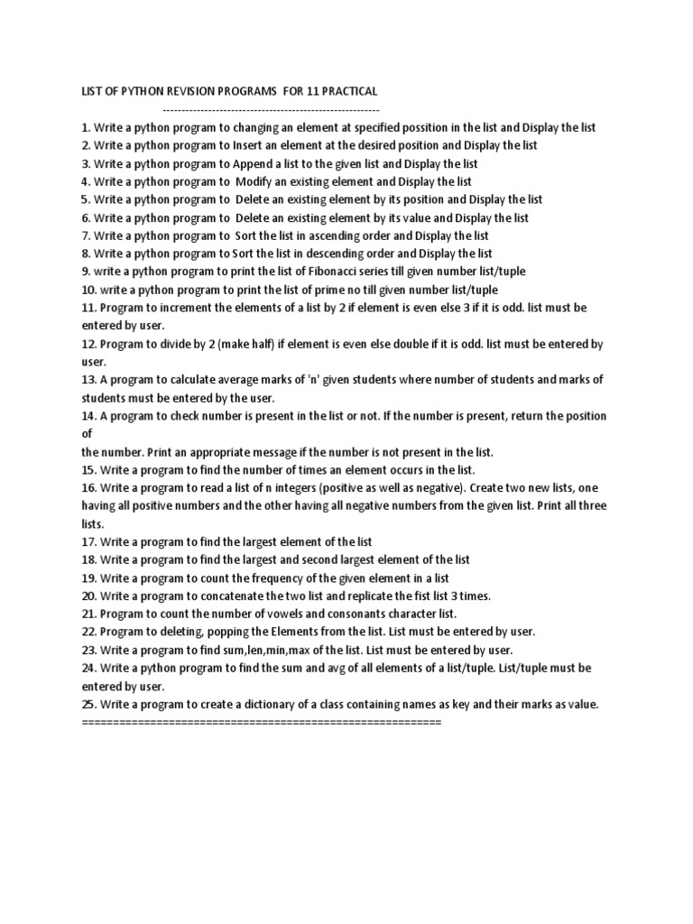 Python List Manipulation Programs | PDF | Linguistics | Computer ...