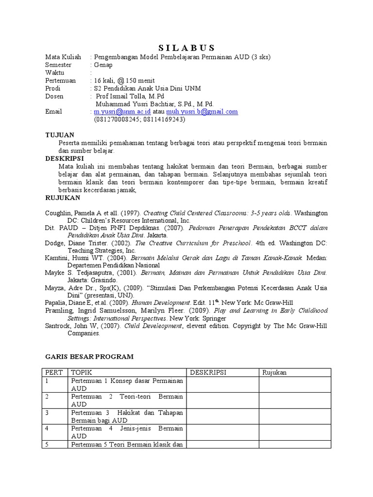 S I L A B U S s2 Unm Pengembangan Bermain | PDF
