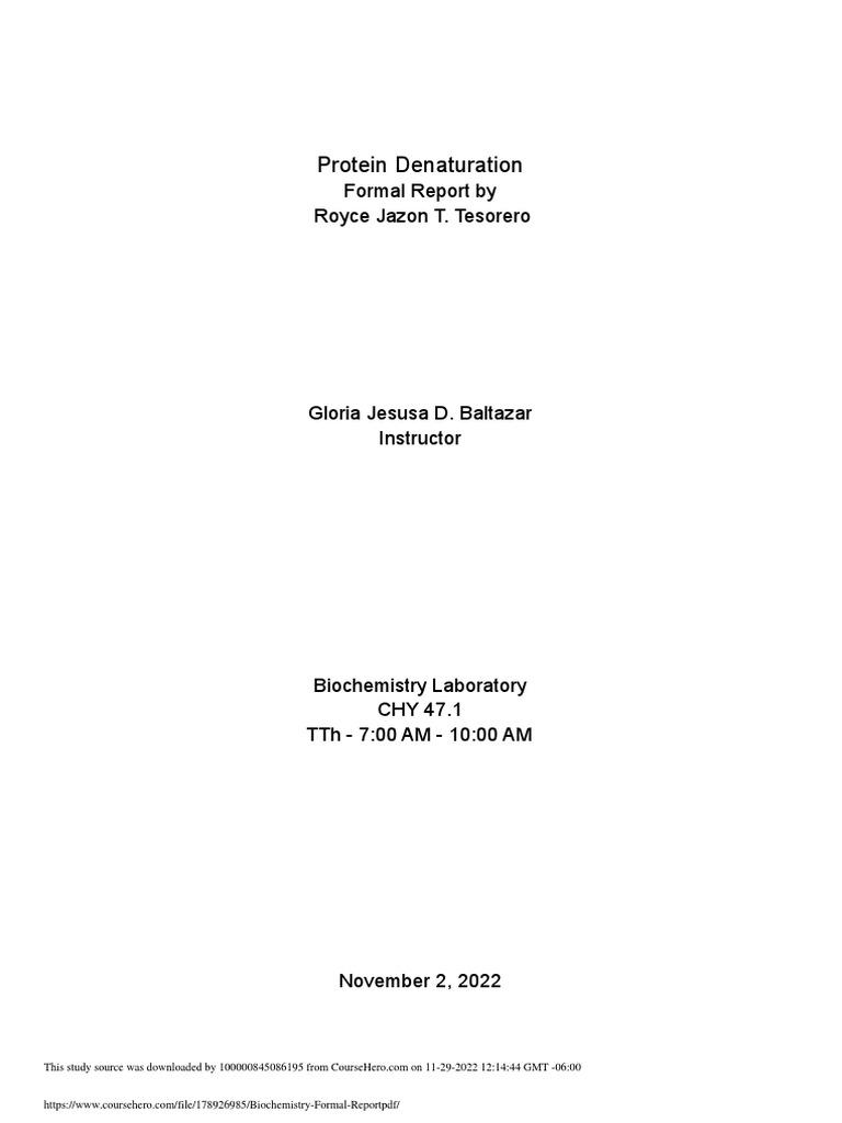 Biochemistry Formal Report PDF | PDF | Denaturation (Biochemistry ...