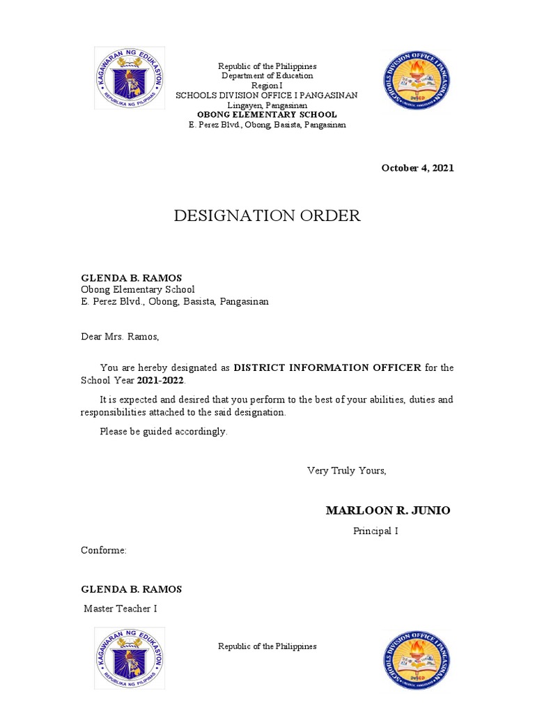 Designation Orders for Glenda B. Ramos | PDF | Philippines | Government ...