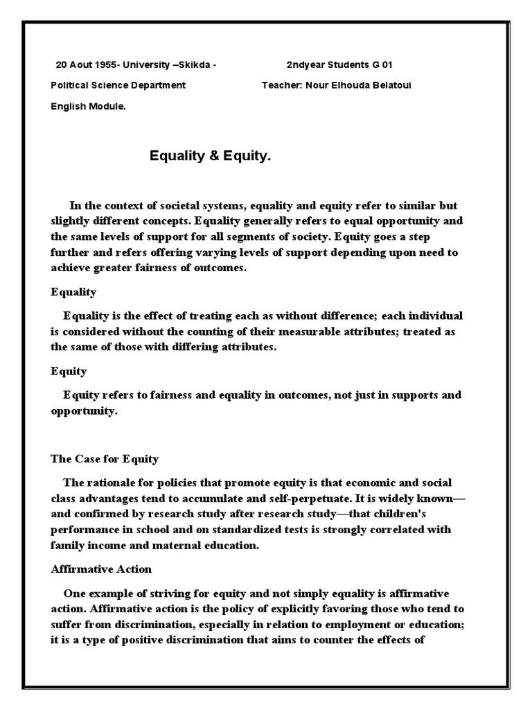 Equality and Equity. | PDF