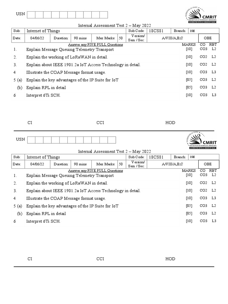 IoT IAT2 QP A | PDF | Distributed Computing Architecture | Computer Architecture