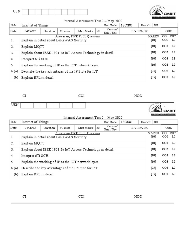 IoT IAT2 QP B | PDF | Internet Of Things | Service Industries