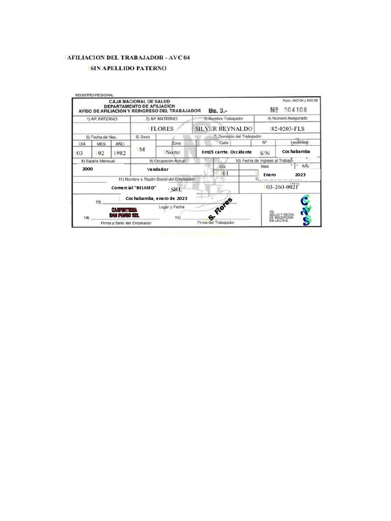 1.formulario AVC 04 | PDF
