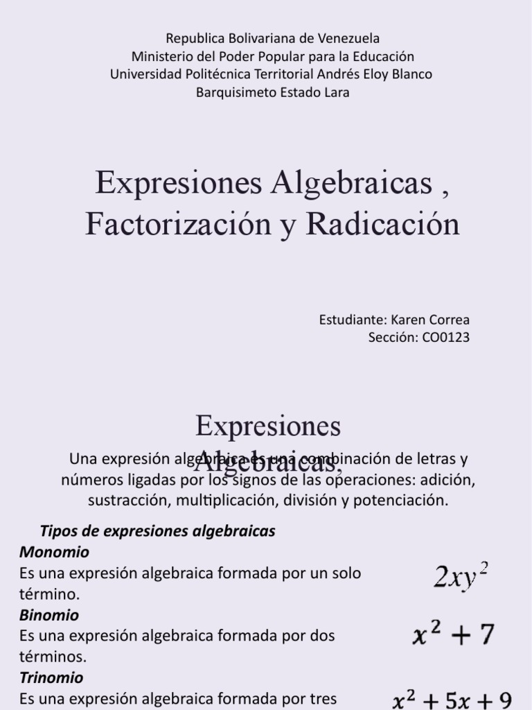 Expresiones algebraicas | PDF | Multiplicación | Factorización