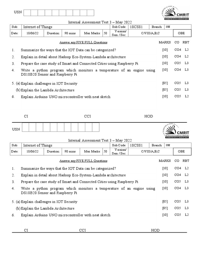 IoT IAT3 QP C | PDF | Internet Of Things | Software Engineering